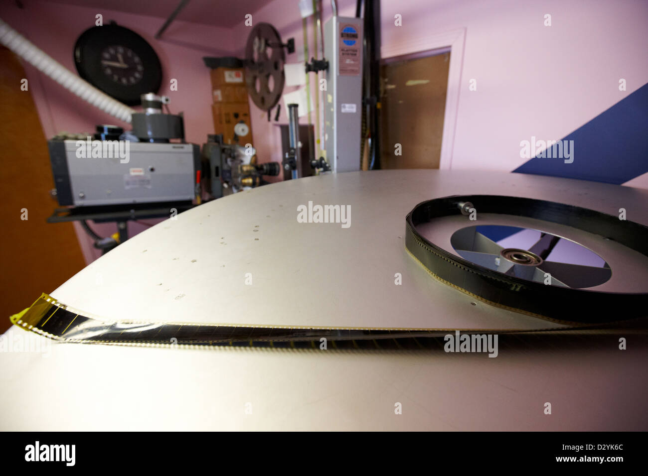 35mm cinema film unwound on spool in old cinema projection room Biggar ...