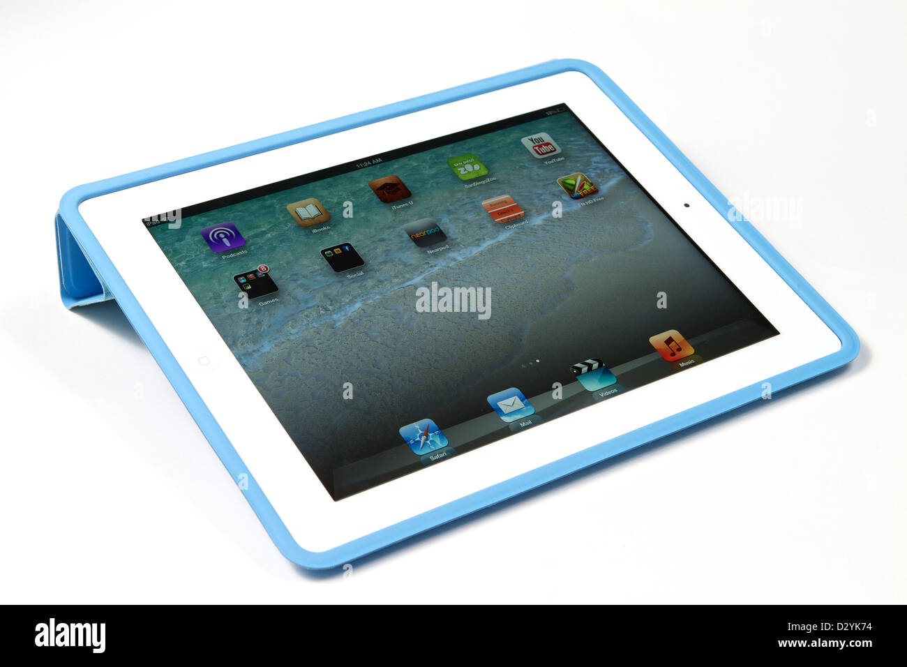 Ipad 3 with retina display in a blue case with a white background Stock ...