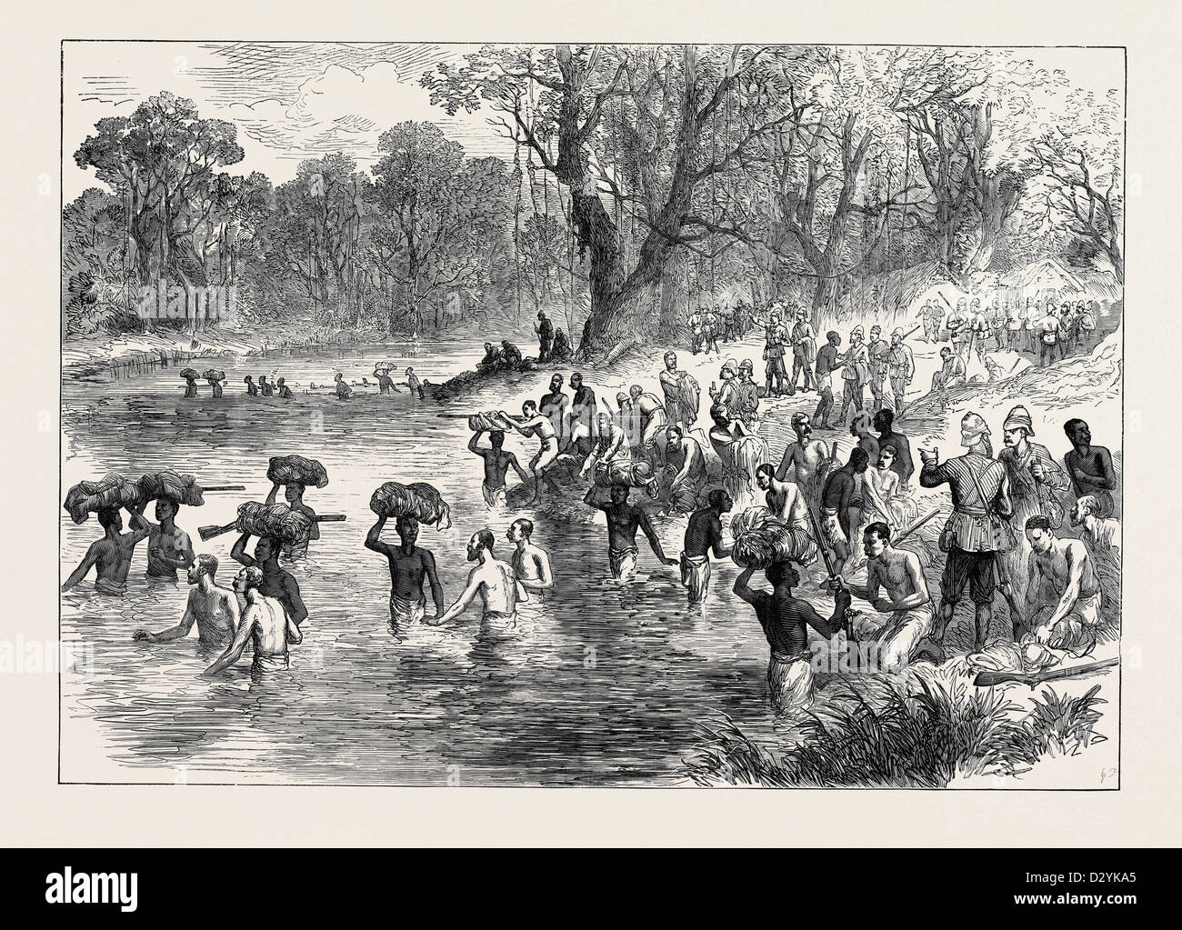 THE ASHANTEE WAR: THE RETURN FROM COOMASSIE: CROSSING A RIVER 1874 ...