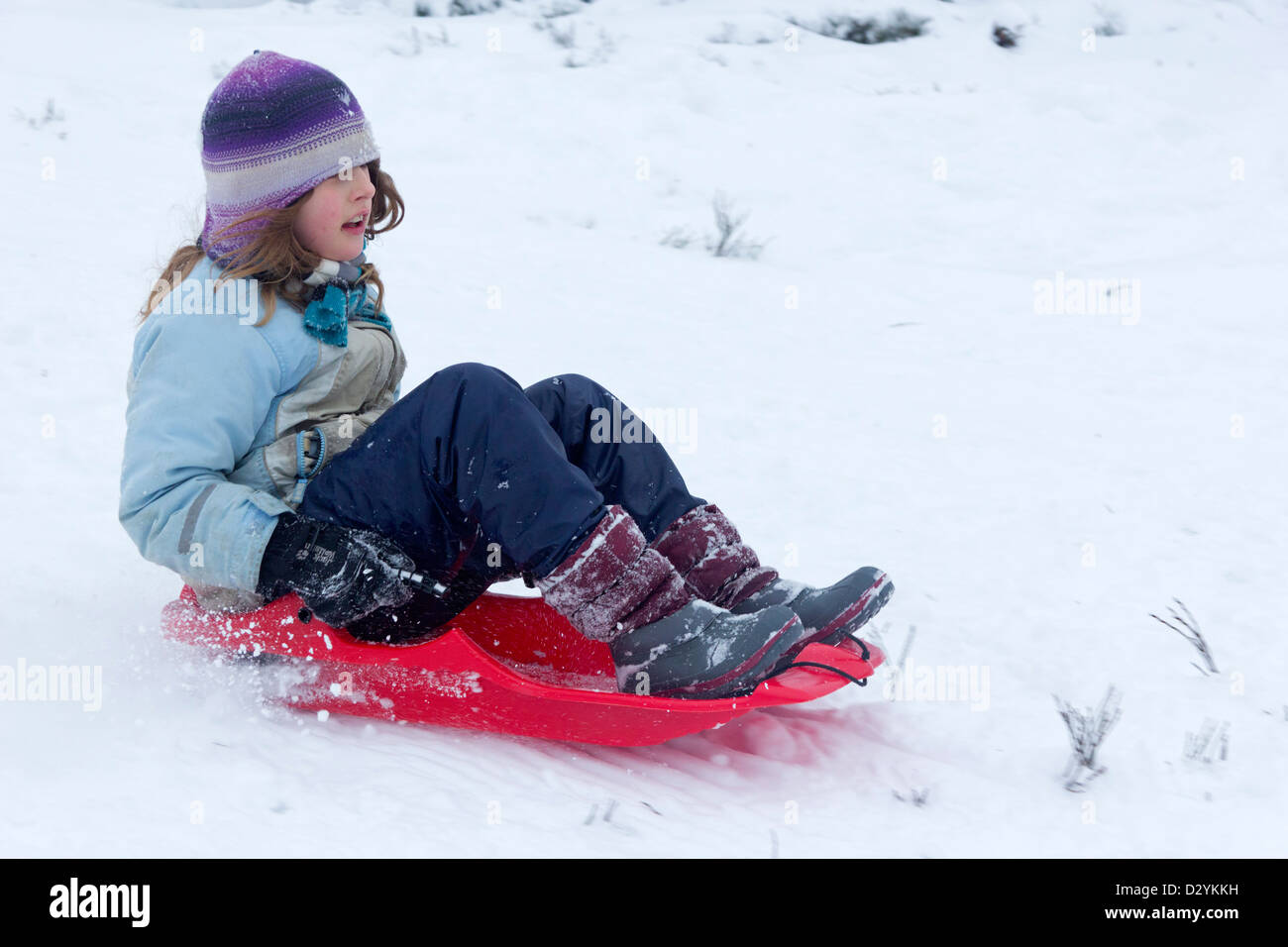 young girl sledging Stock Photo - Alamy