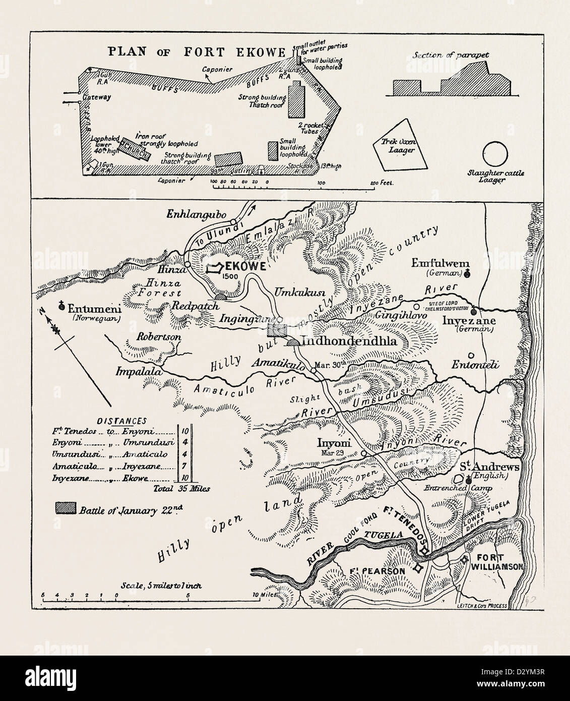 MAP OF LORD CHELMSFORD'S ROUTE TO THE RELIEF OF EKOWE AND PLAN OF THE ...