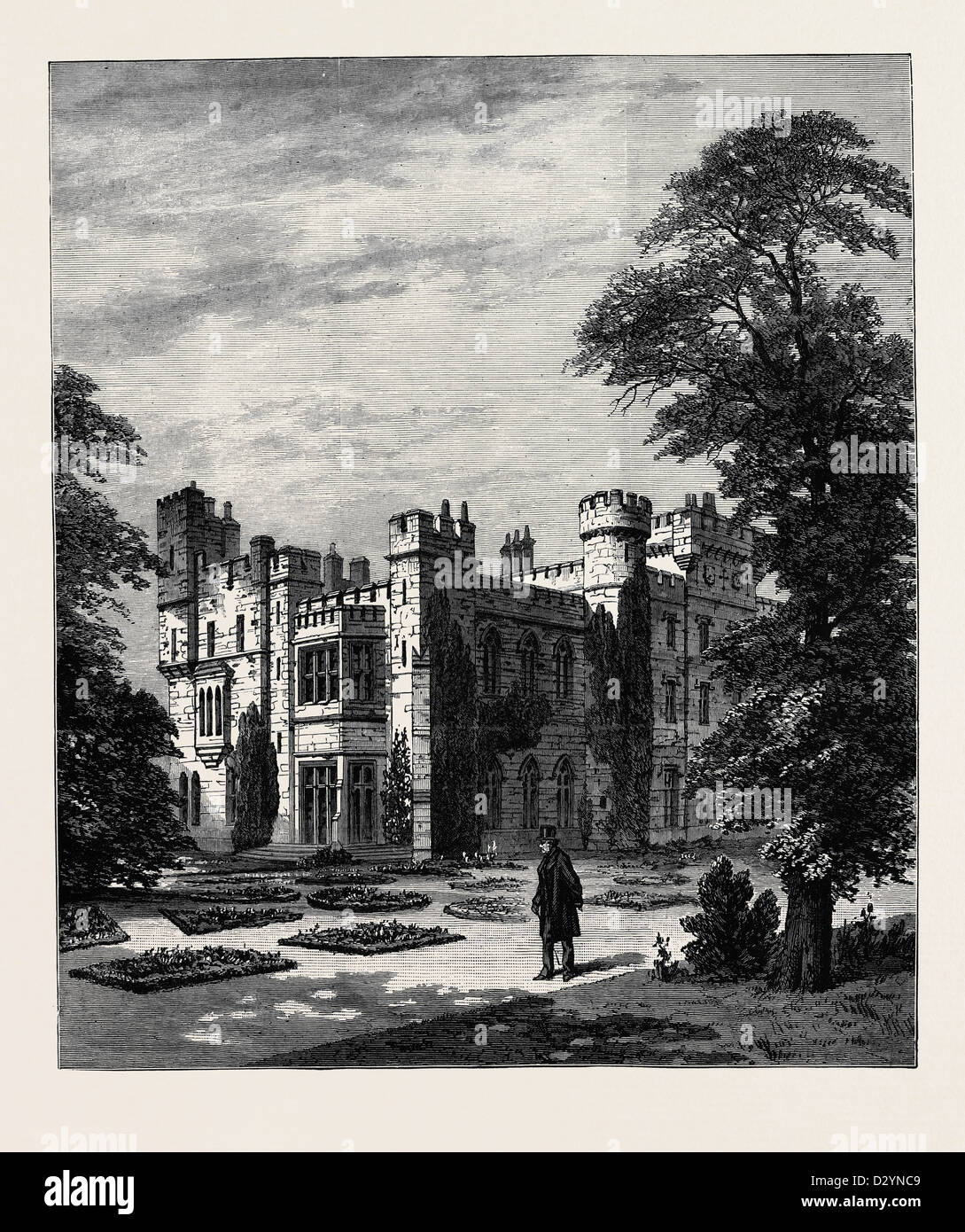 HAWARDEN CASTLE FROM THE GARDEN 1880 Stock Photo - Alamy