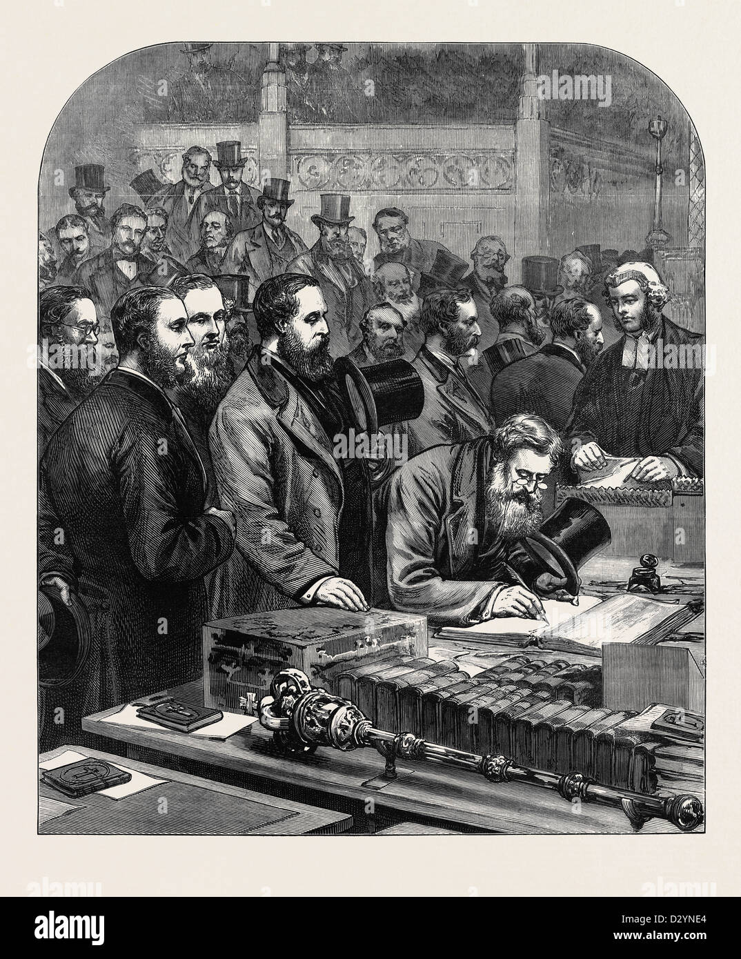 THE NEW HOUSE OF COMMONS: MEMBERS SIGNING THE ROLL OF PARLIAMENT 1880 ...