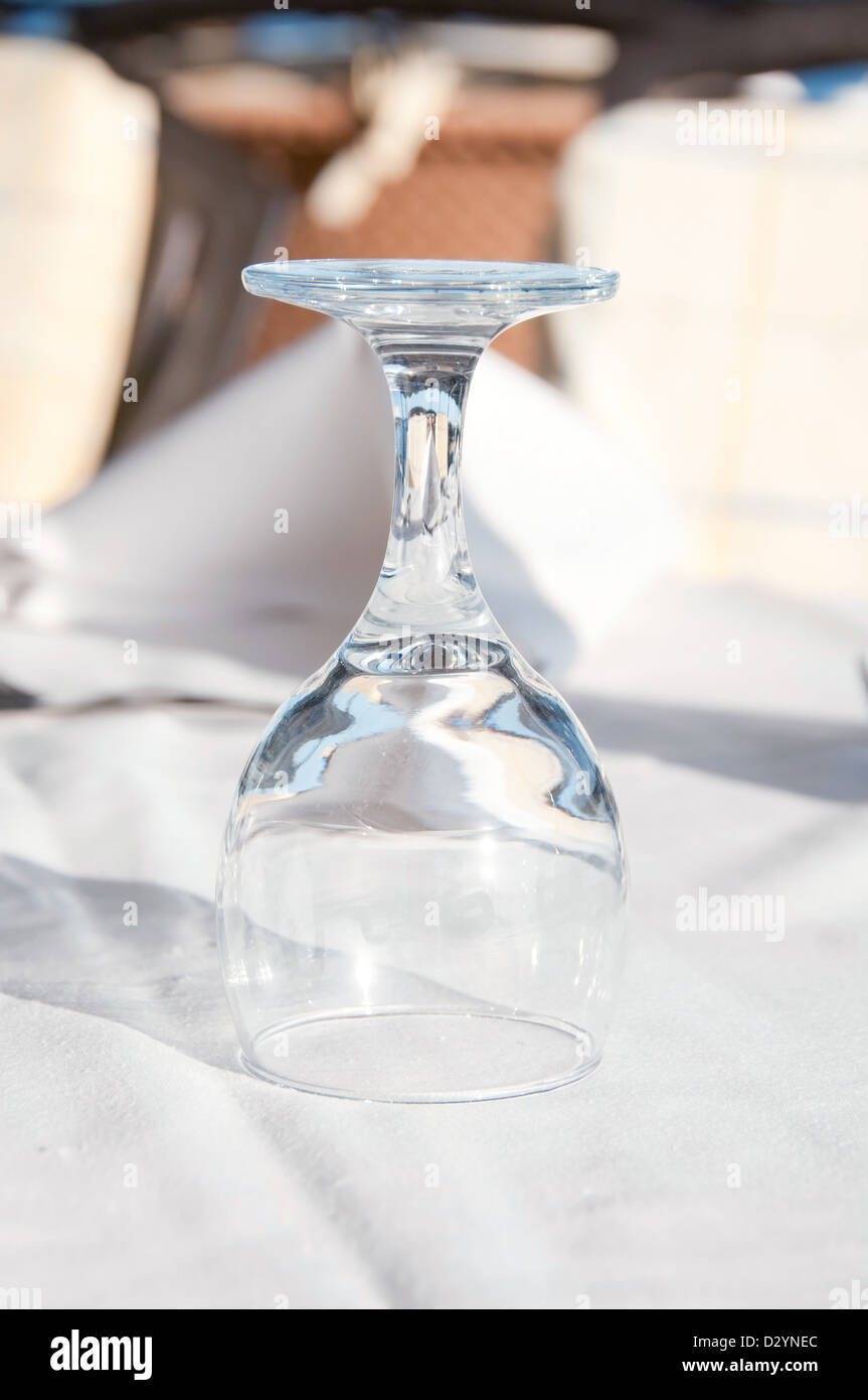 Dining tables ready for customers, outdoor evening. Shallow depth of ...