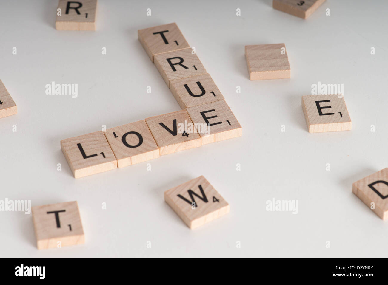 True Love Concept. Wooden Scrabble letters spelling out phrase "True ...