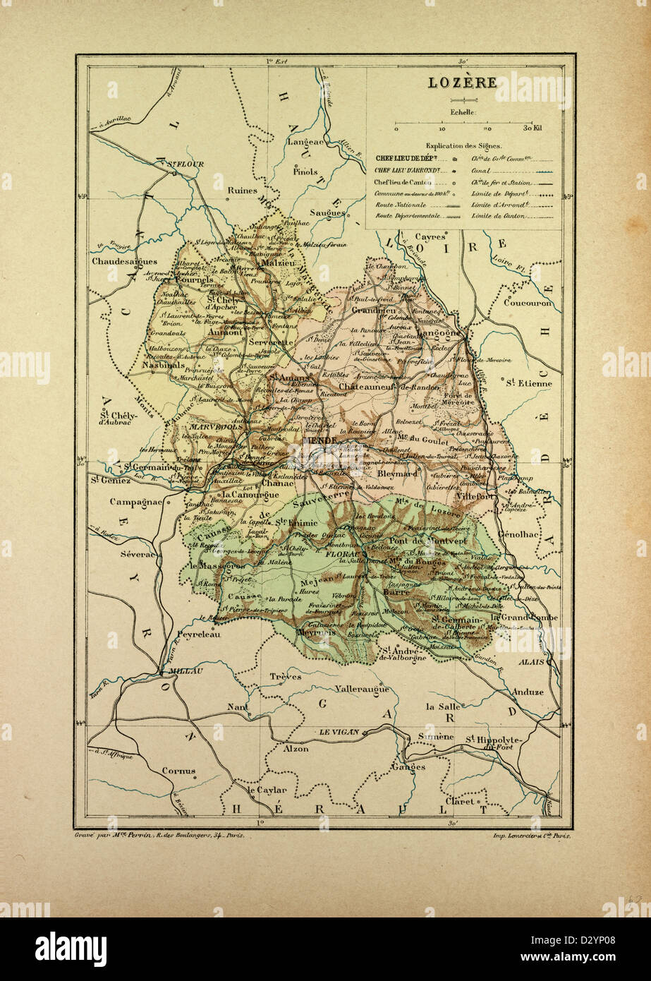 MAP OF LOZÈRE FRANCE Stock Photo - Alamy