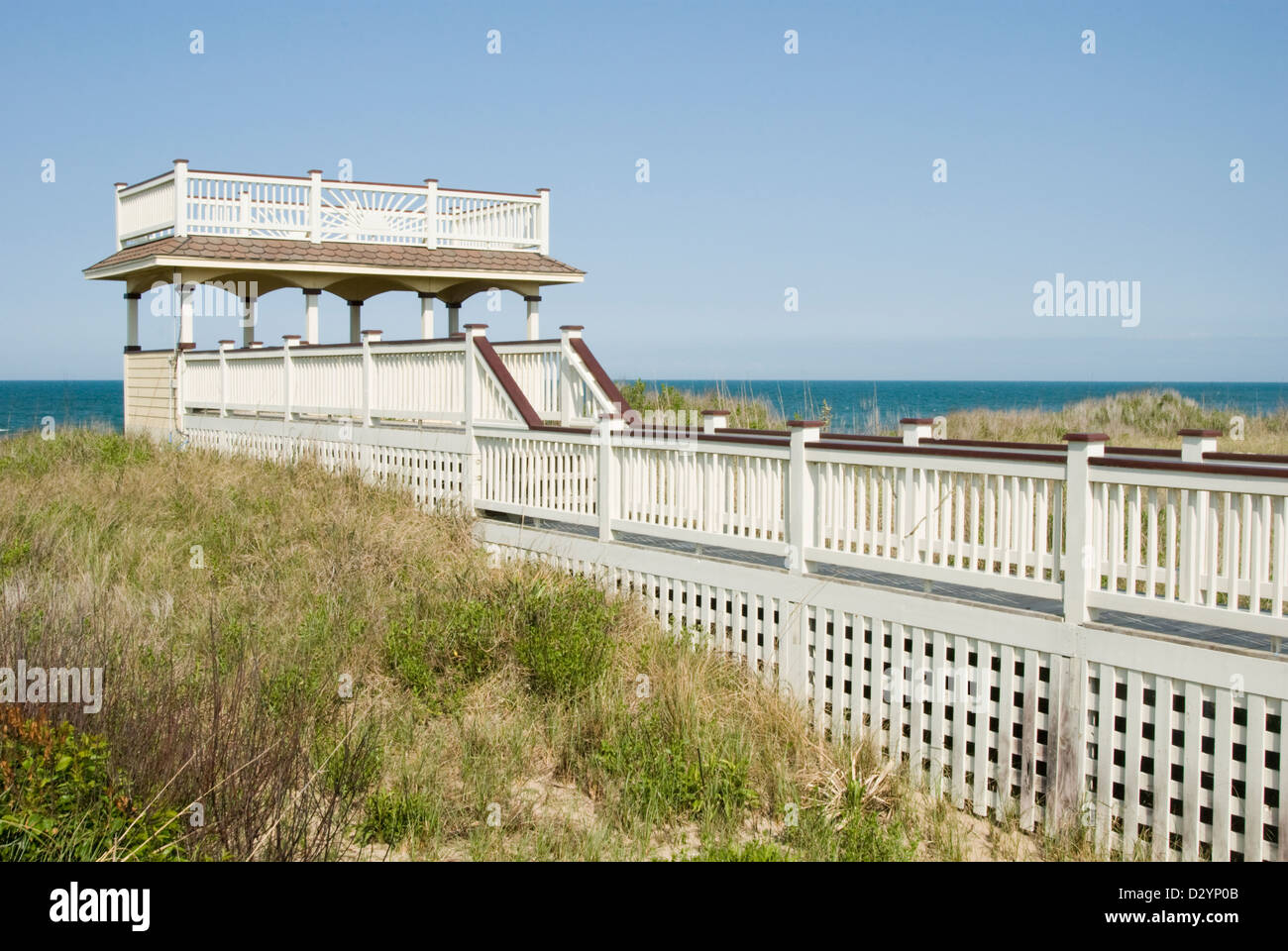 Gazebo and boardwalk over the sand dunes, overlooking the ocean Stock ...
