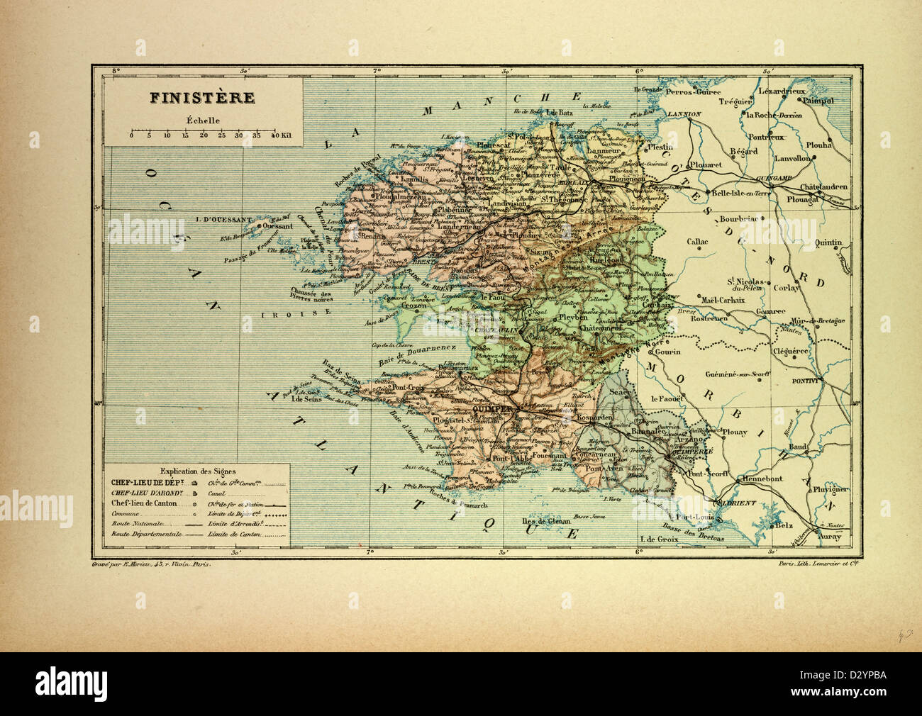 MAP OF FINISTÈRE FRANCE Stock Photo - Alamy