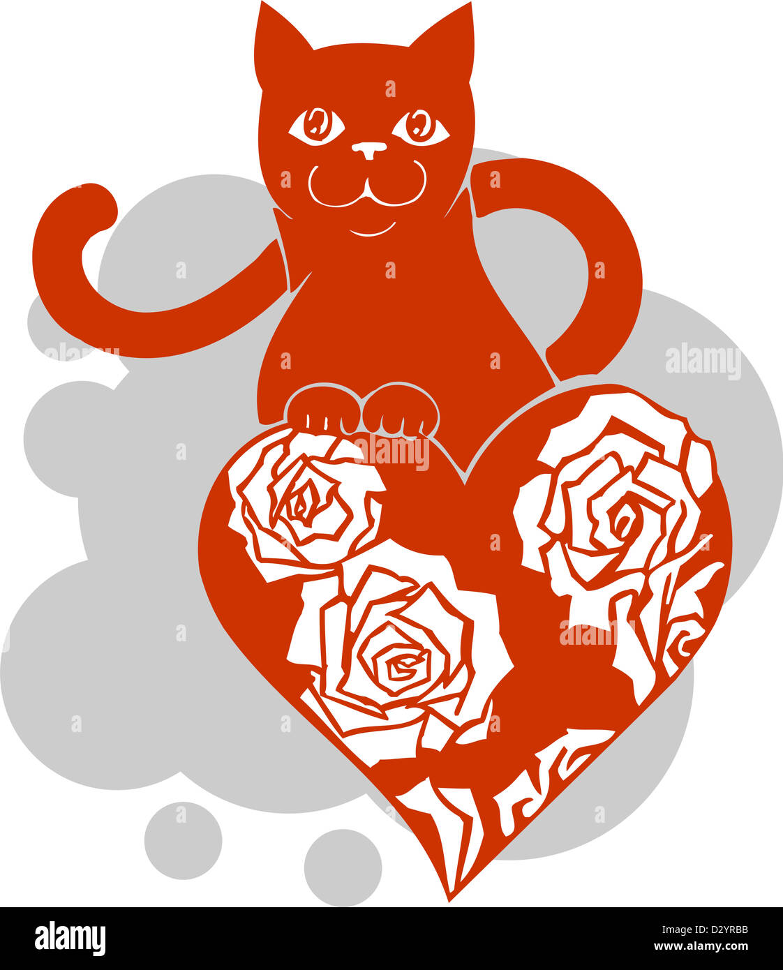 Cat and heart, roses - illustration Stock Photo - Alamy
