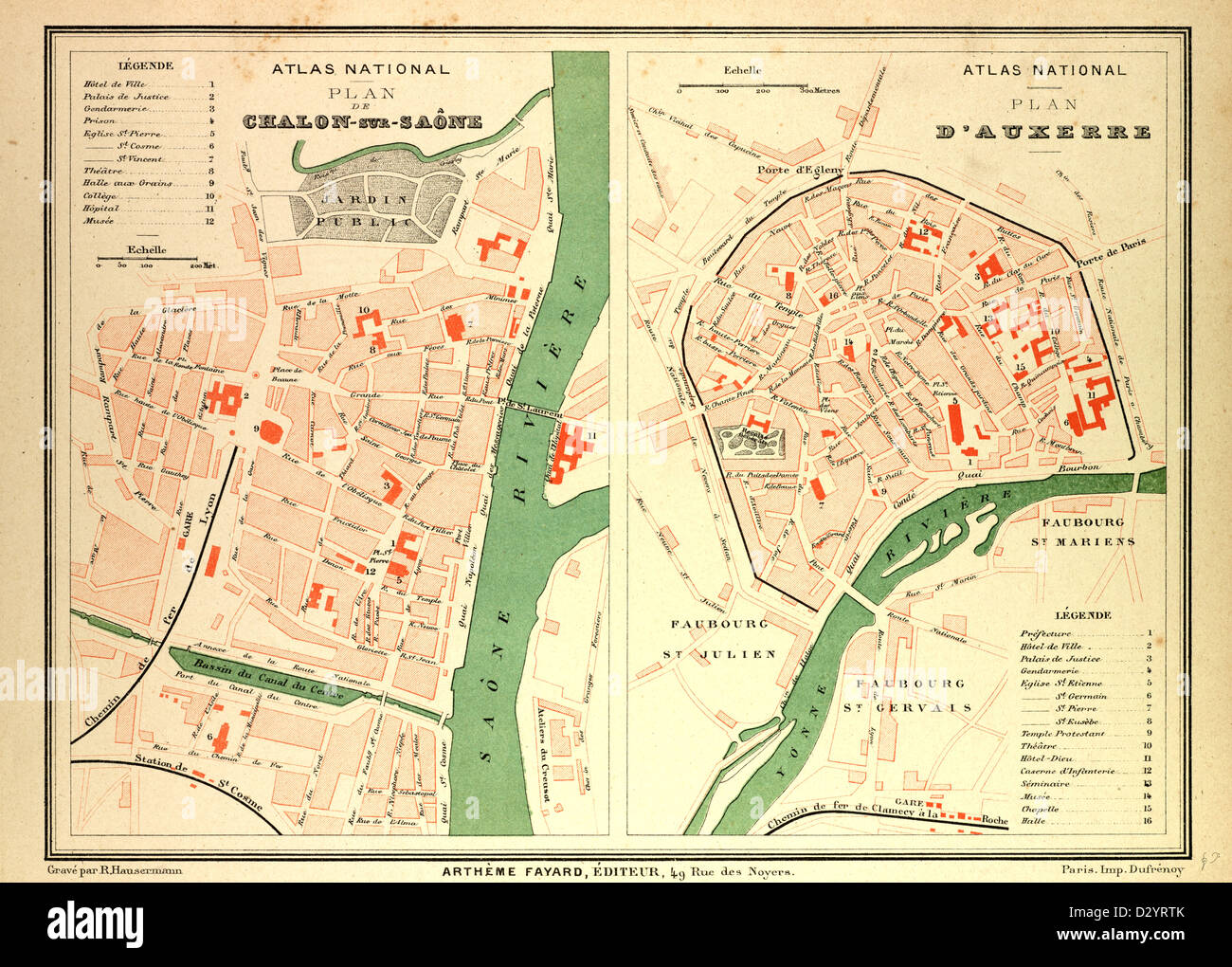 MAP OF CHALON-SUR-SAÔNE AND AUXERRE FRANCE Stock Photo - Alamy