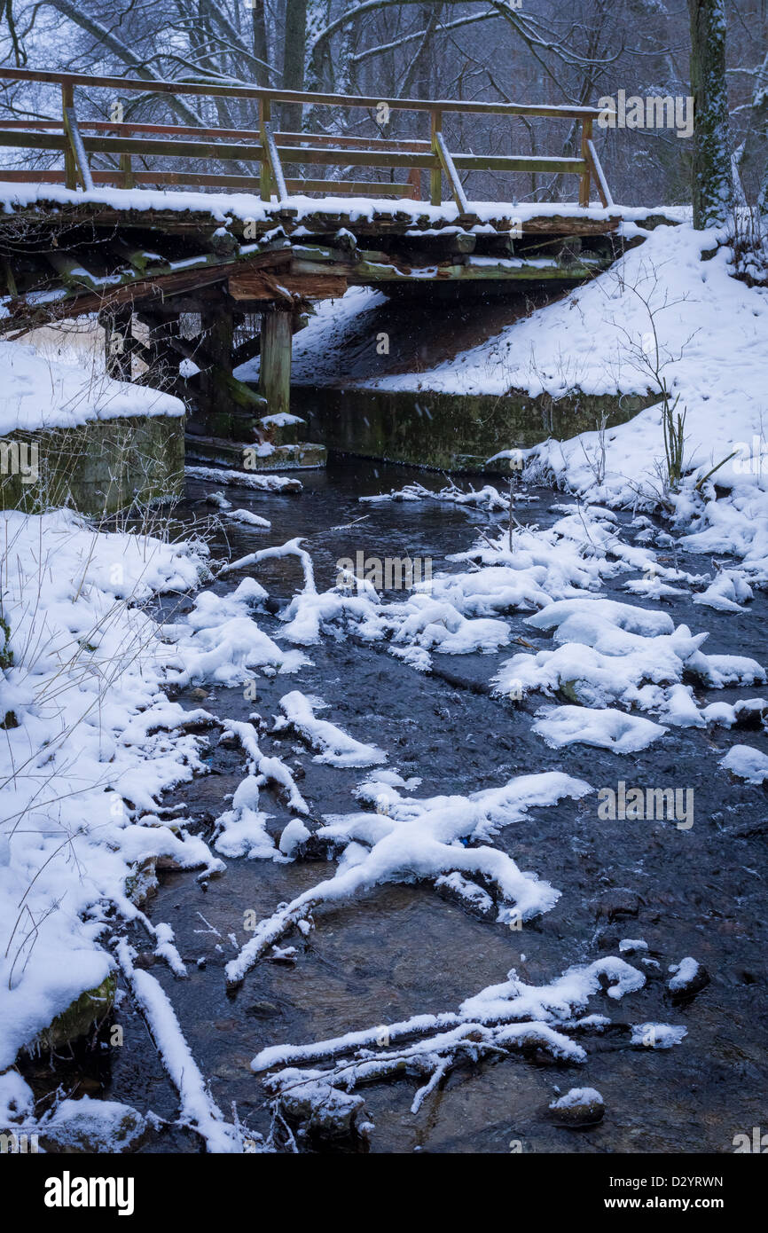 Old wooden bridge at winter Stock Photo - Alamy
