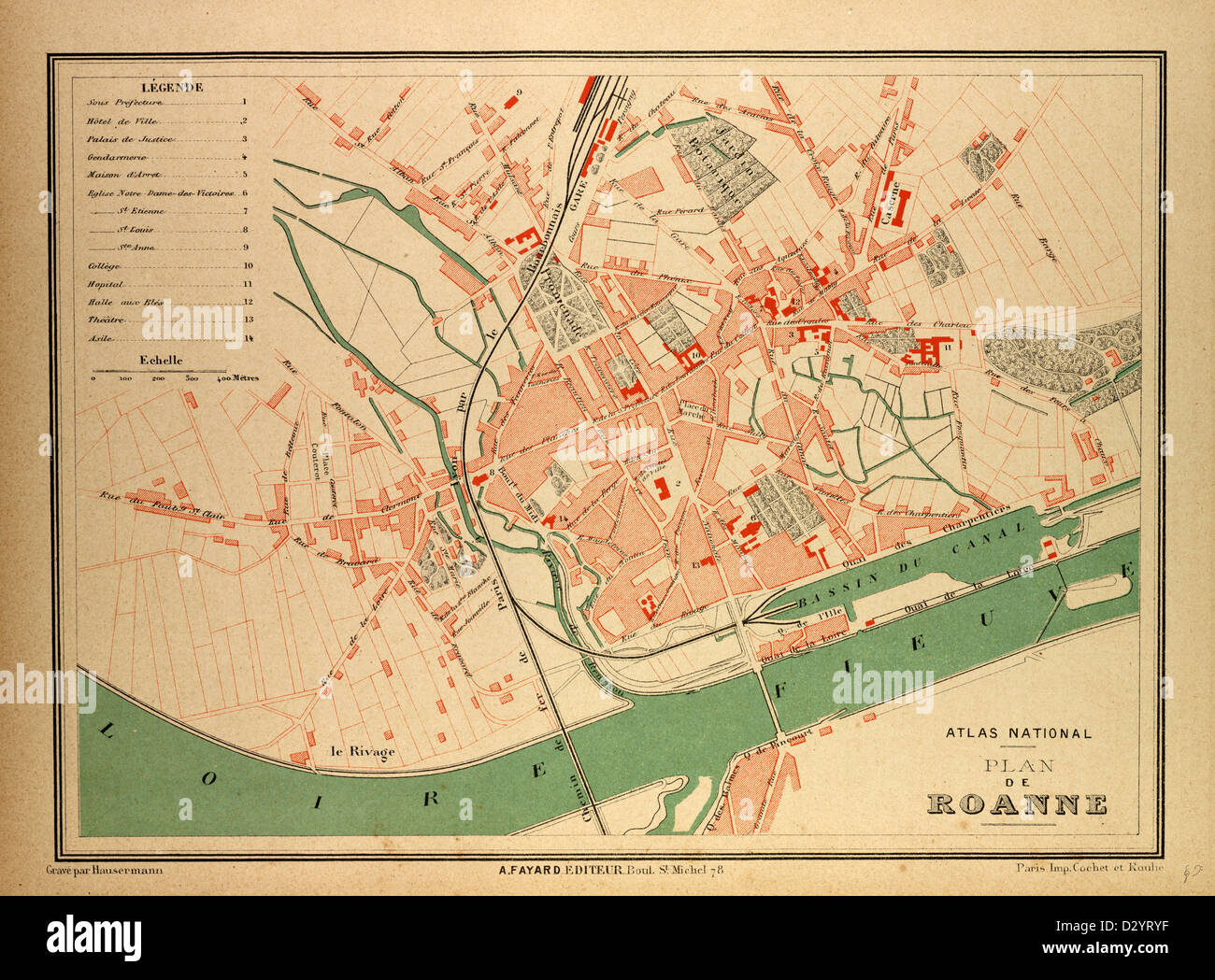 MAP OF ROANNE FRANCE Stock Photo - Alamy