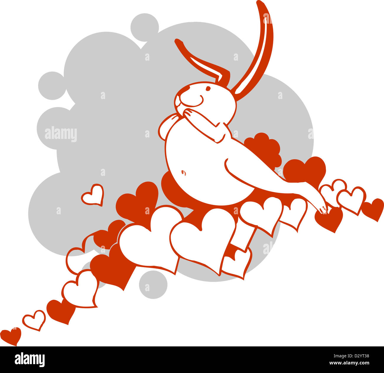 Rabbit in love on a cloud of hearts Stock Photo - Alamy