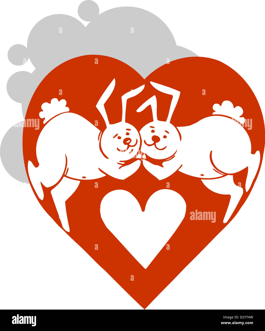 Rabbits in love on a cloud of hearts Stock Photo - Alamy