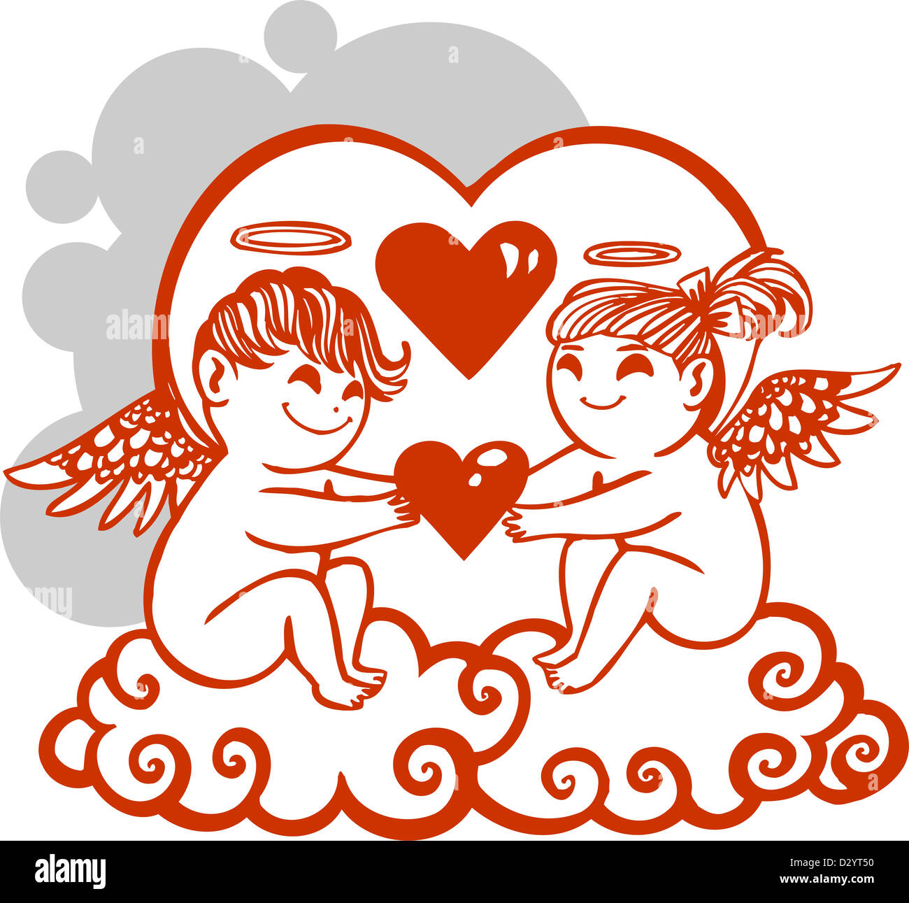 Lovers angels on a cloud - illustration Stock Photo - Alamy