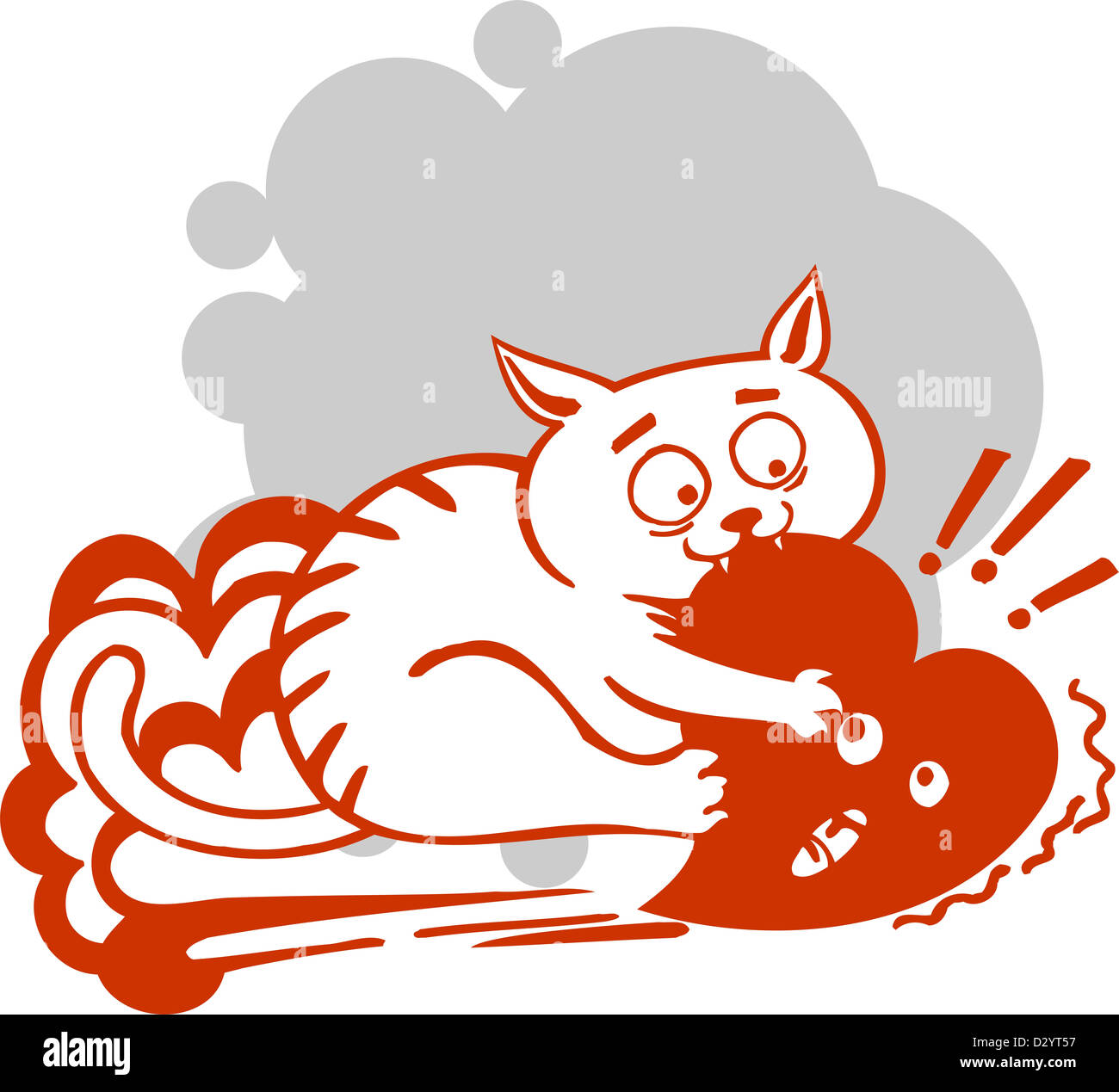 Cat biting heart - illustration Stock Photo - Alamy