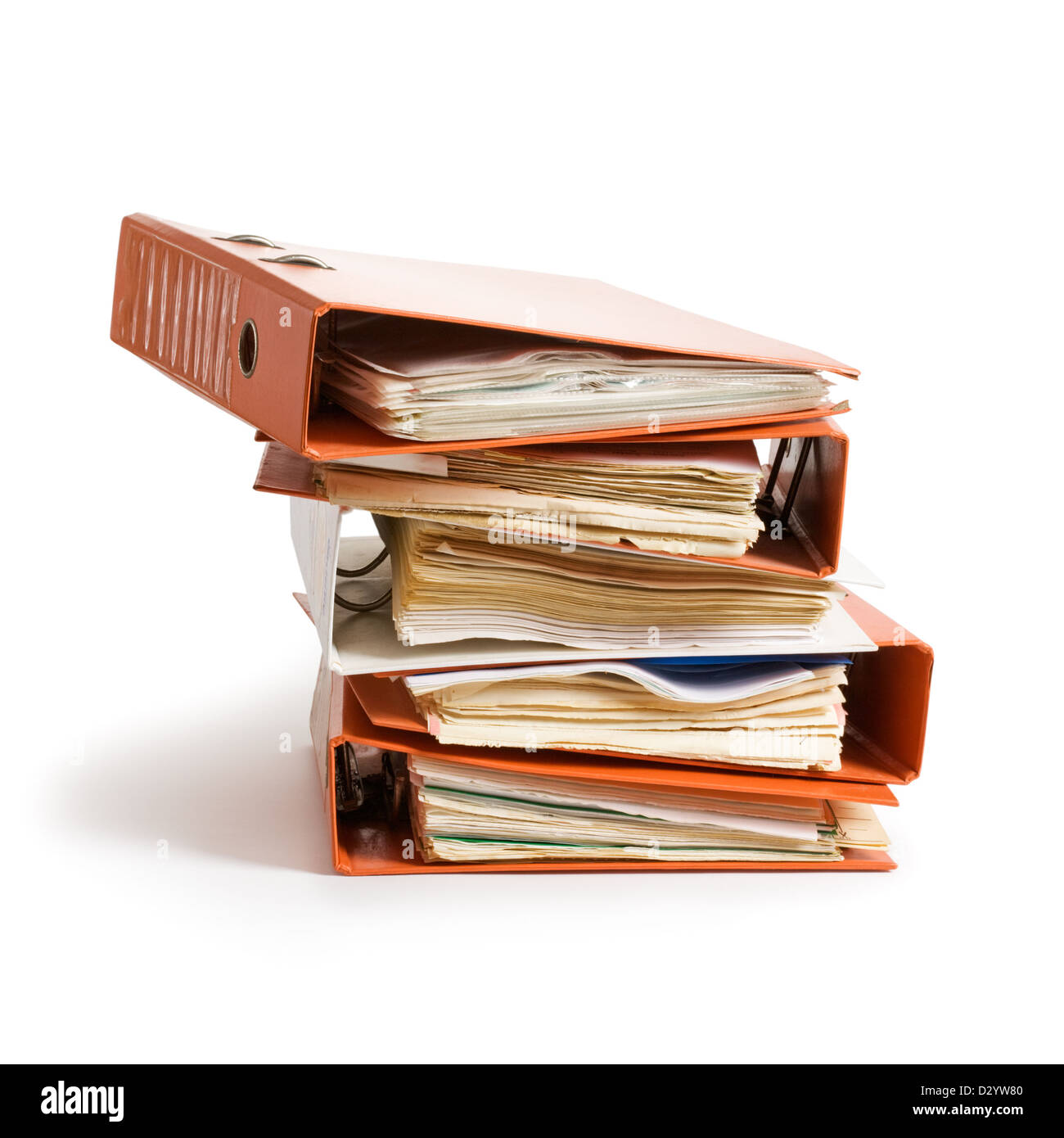 Documents in orange old folders on white background clipping path ...
