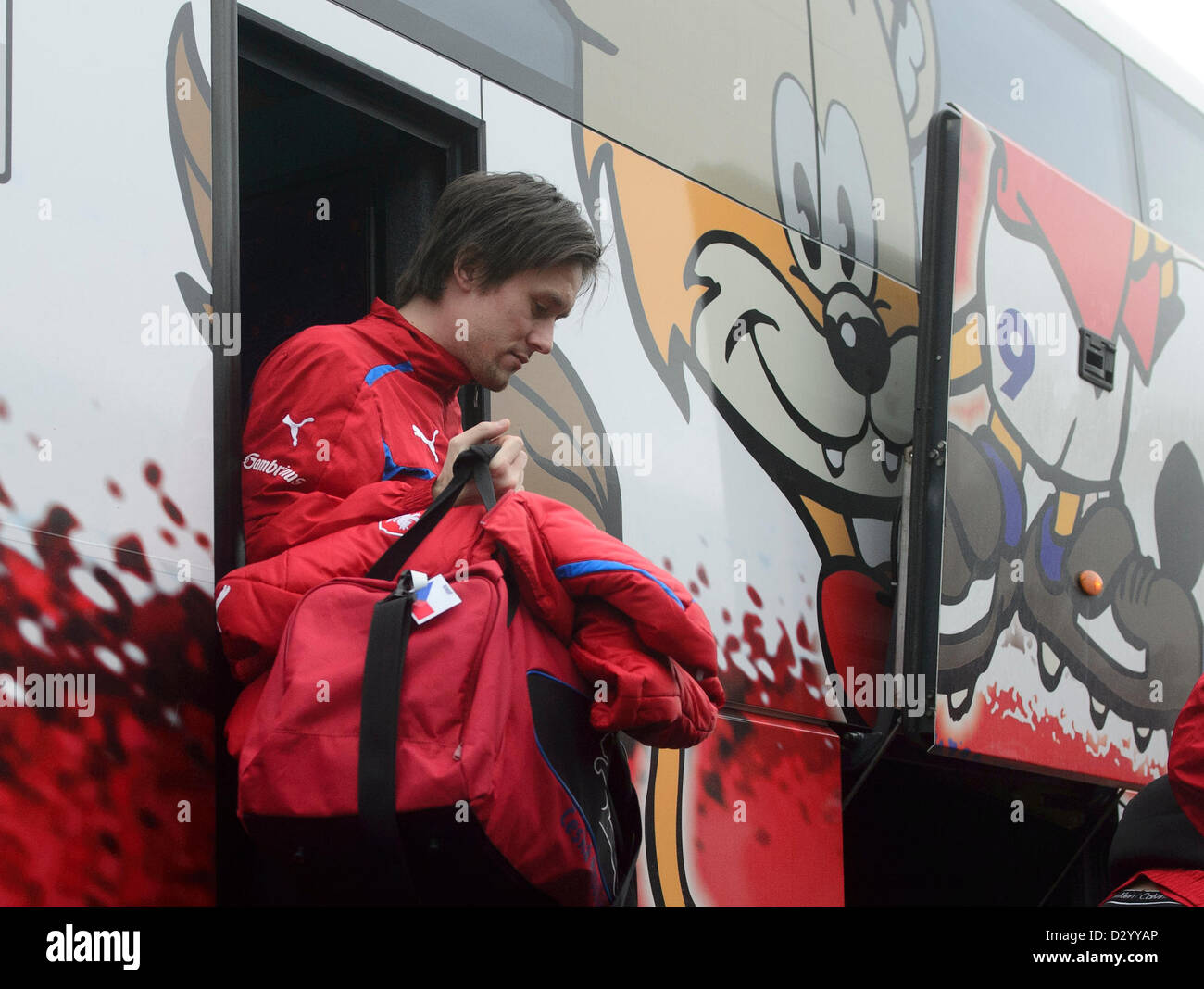 Captain of Czech Republic soccer team Tomas Rosicky gets off the bus at ...