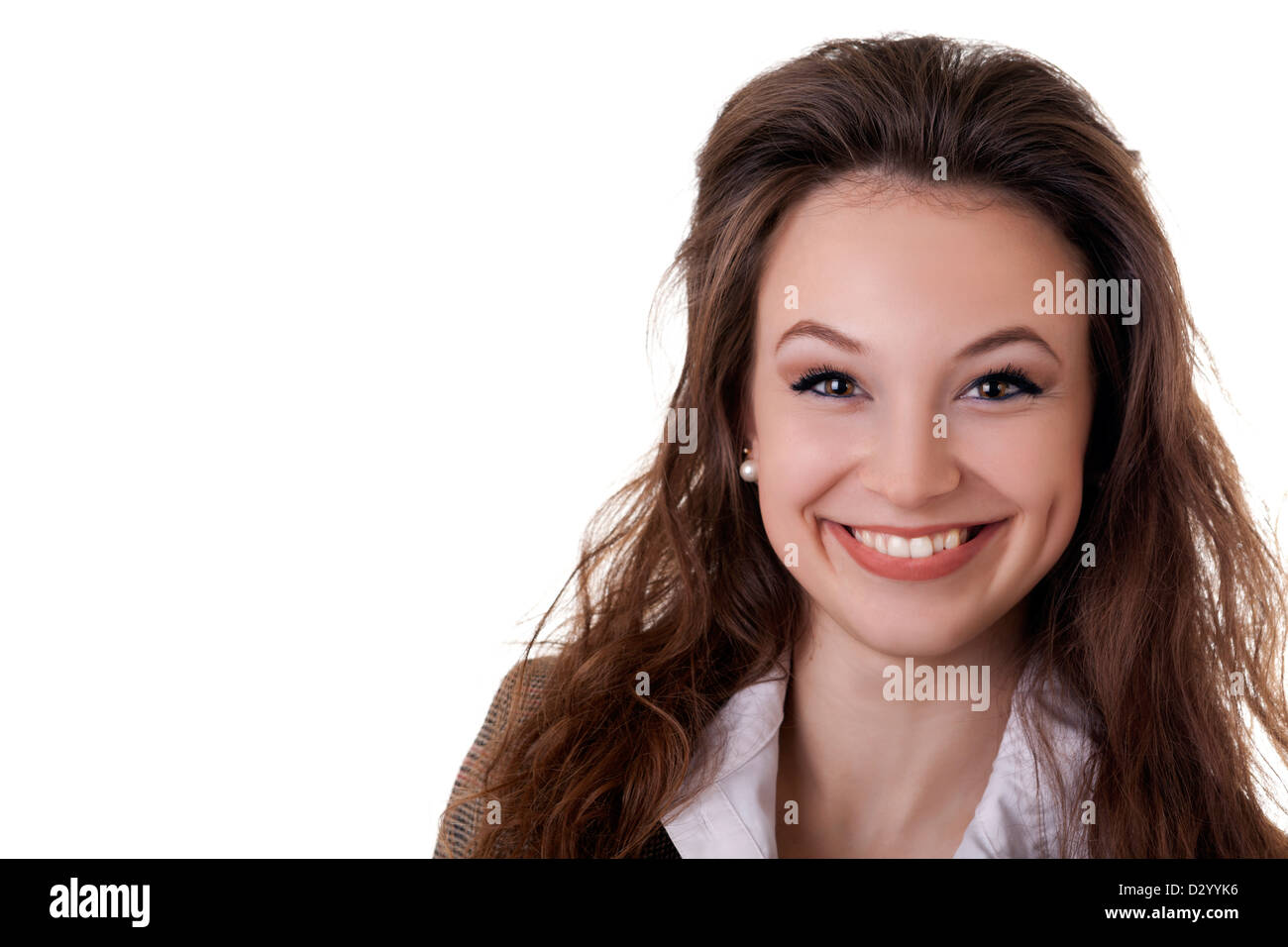 Beautiful secretary smiling isolated on white studio shot Stock Photo ...