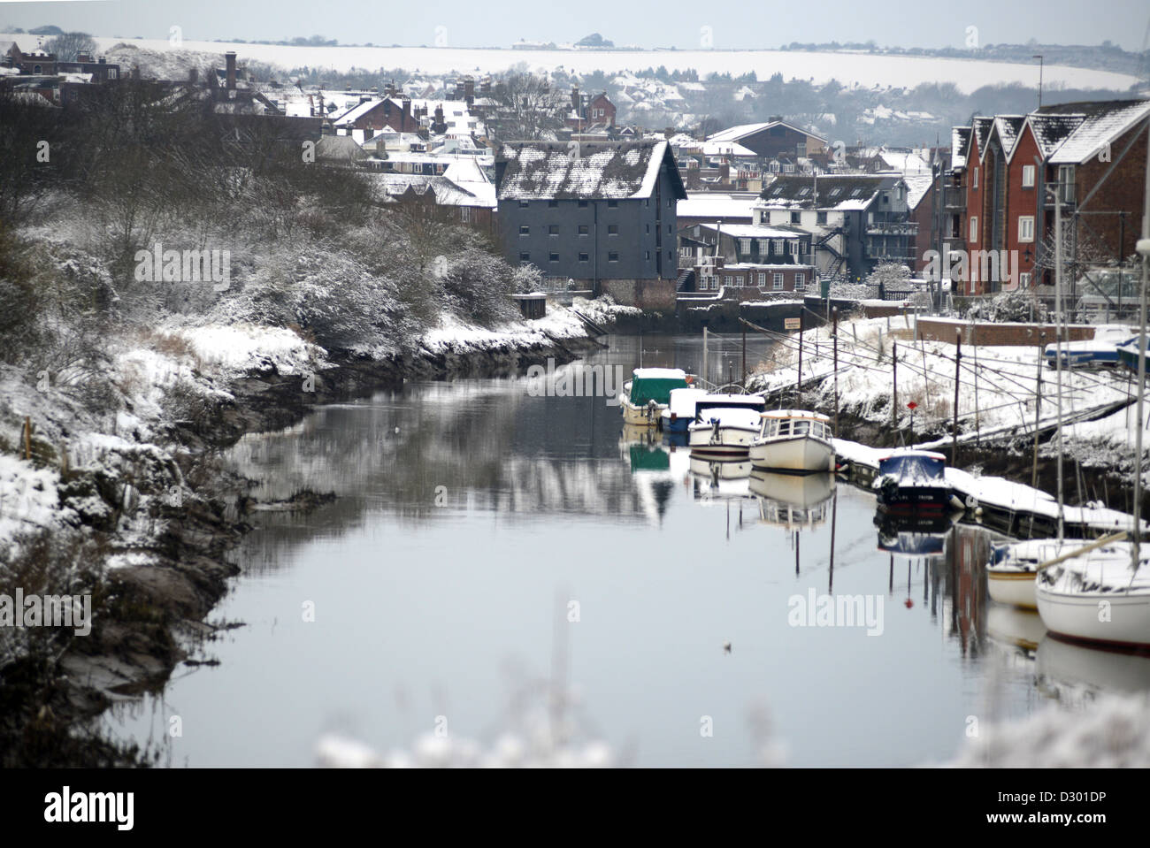 Snow in Lewes, with river Ouse Stock Photo - Alamy