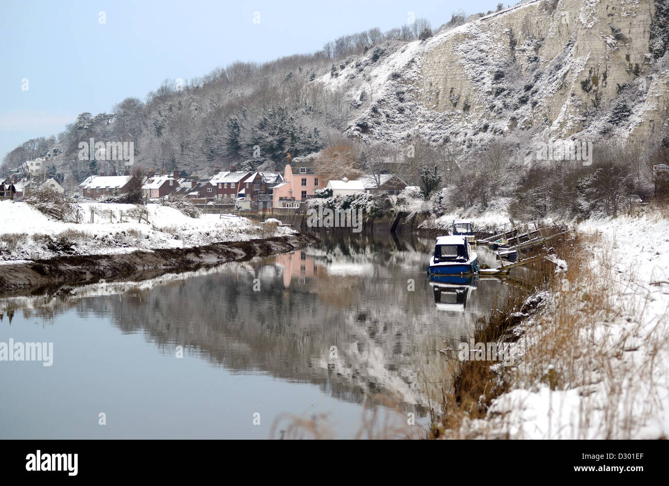 Snow in Lewes, with river Ouse Stock Photo - Alamy