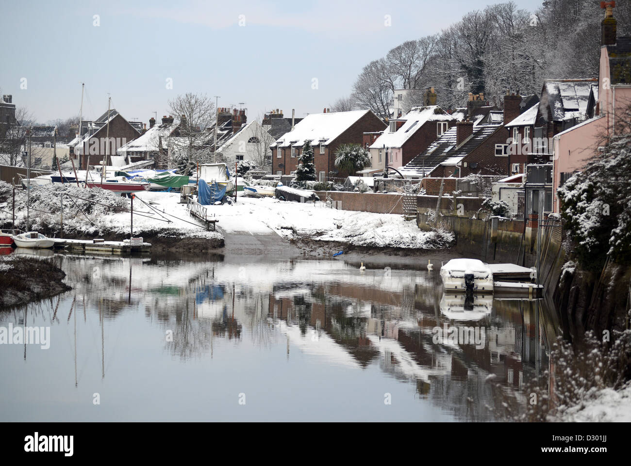 Snow in Lewes, with river Ouse Stock Photo - Alamy