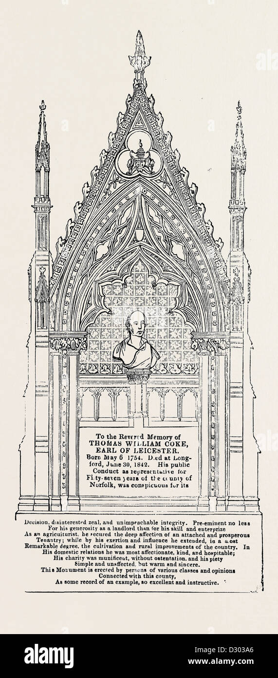 MONUMENT TO THE EARL OF LEICESTER IN LONGFORD CHURCH, DERBYSHIRE Stock ...