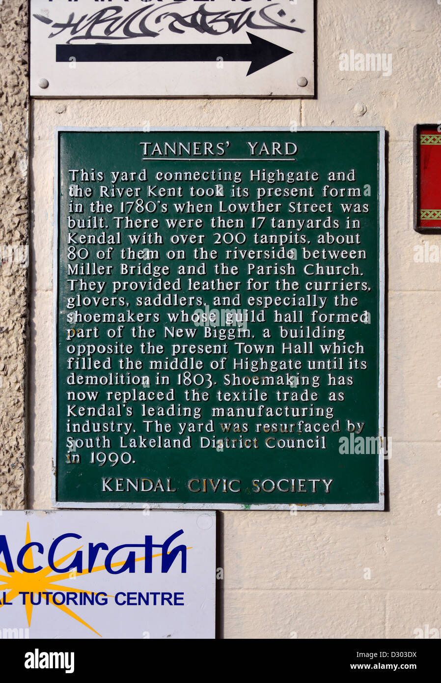 Descriptive plaque. Tanners' Yard, Highgate, Kendal, Cumbria, England ...