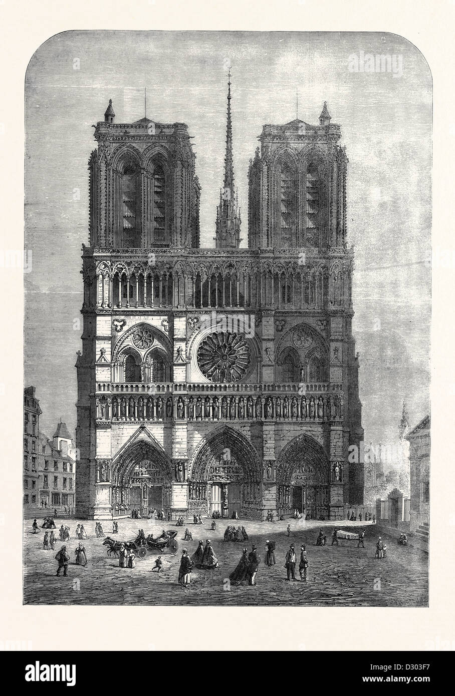 RESTORATION OF NOTRE DAME PARIS: THE WESTERN FACADE 1862 Stock Photo ...