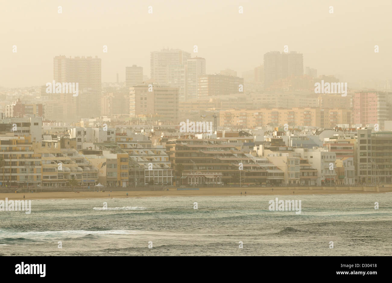 Poor visibility in Las Palmas, the capital of Gran Canaria, Canary ...