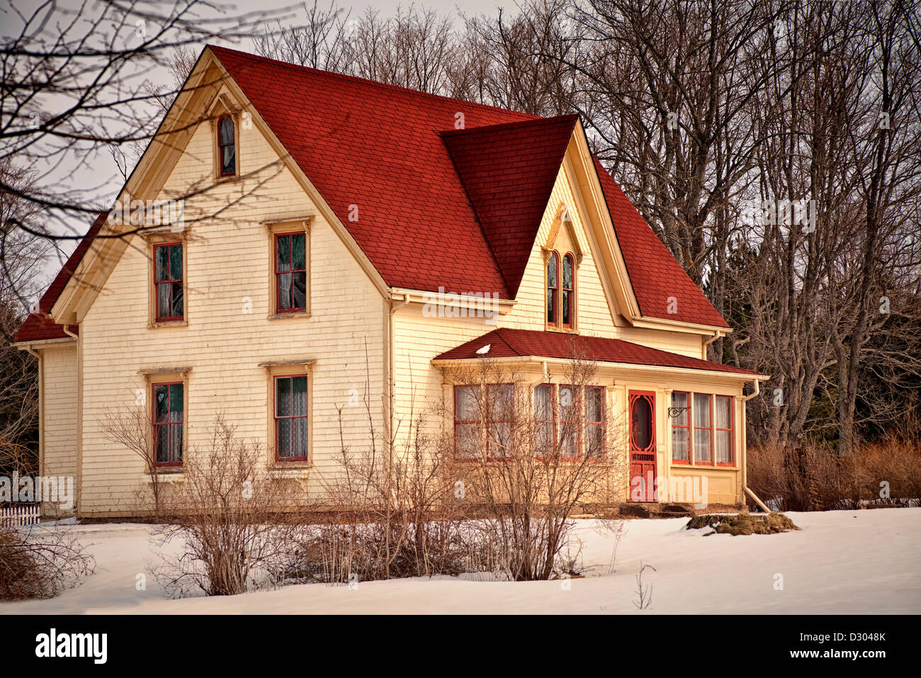 Traditional island farmhouse in rural Prince Edward Island, Canada ...