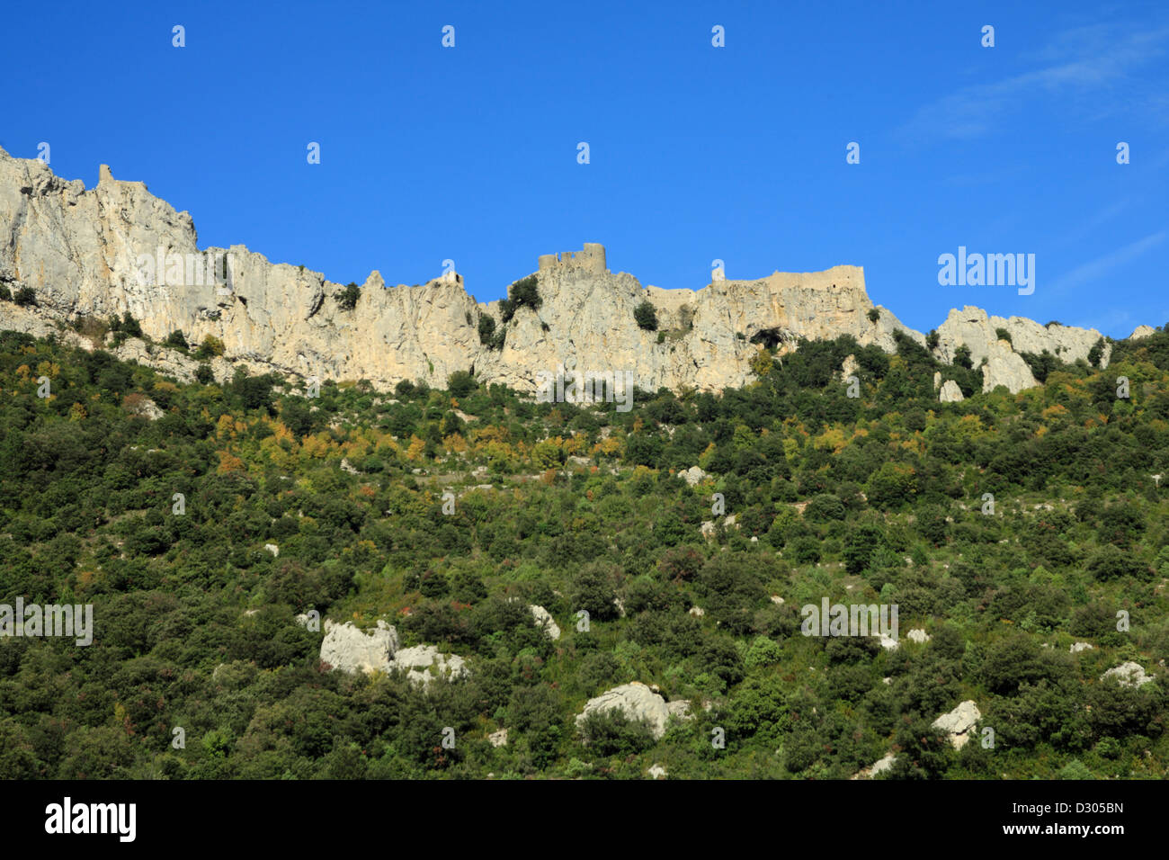 Peyrepertuse one of the Cathar Castles in the Pyrenees Mountains on the ...
