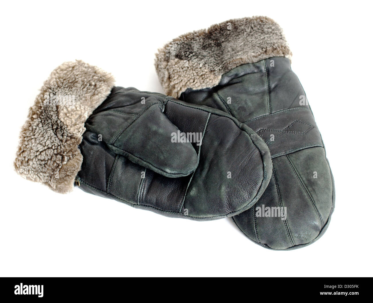 fur suede mittens on white background Stock Photo - Alamy