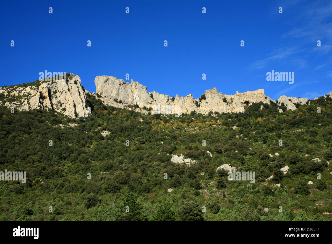 Peyrepertuse one of the Cathar Castles in the Pyrenees Mountains on the ...