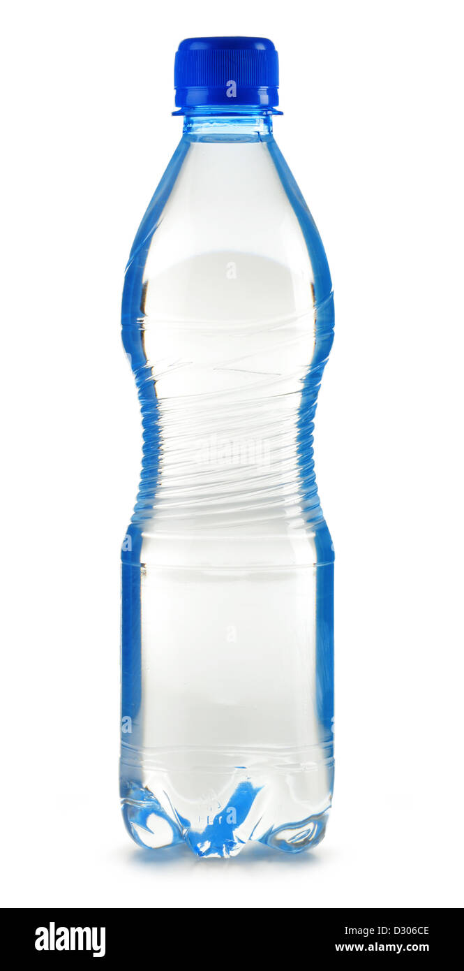 Polycarbonate plastic bottle of mineral water isolated on white ...