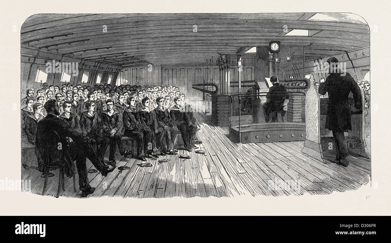 DIVINE SERVICE ON BOARD THE TRAINING SHIP INDEFATIGABLE AT LIVERPOOL UK ...
