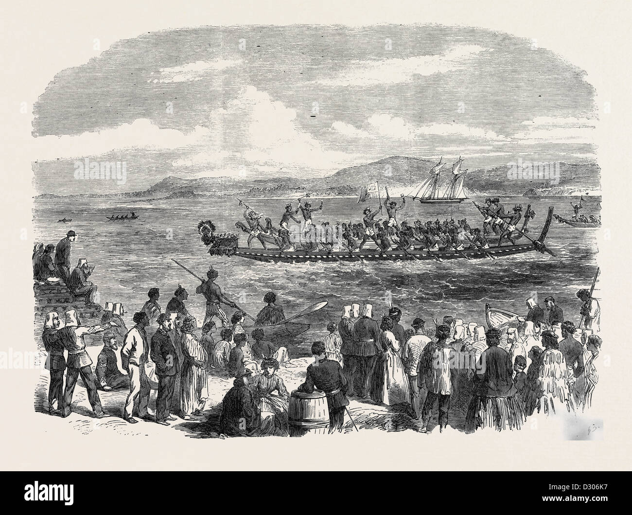 NATIVE GAMES AT TE PAPA CAMP TAURANGA NEW ZEALAND: WAR CANOES COMPETING ...