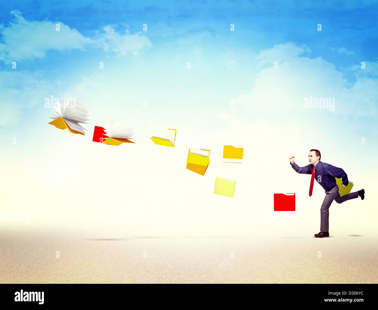 young businessman and 3d flyinf file folders Stock Photo - Alamy