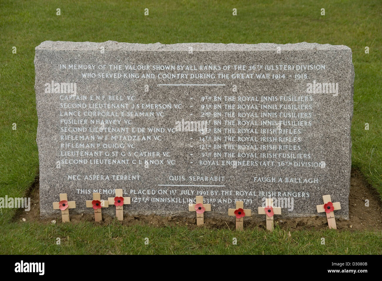 Victoria Cross memorial at Ulster Tower on the Somme remembering the ...