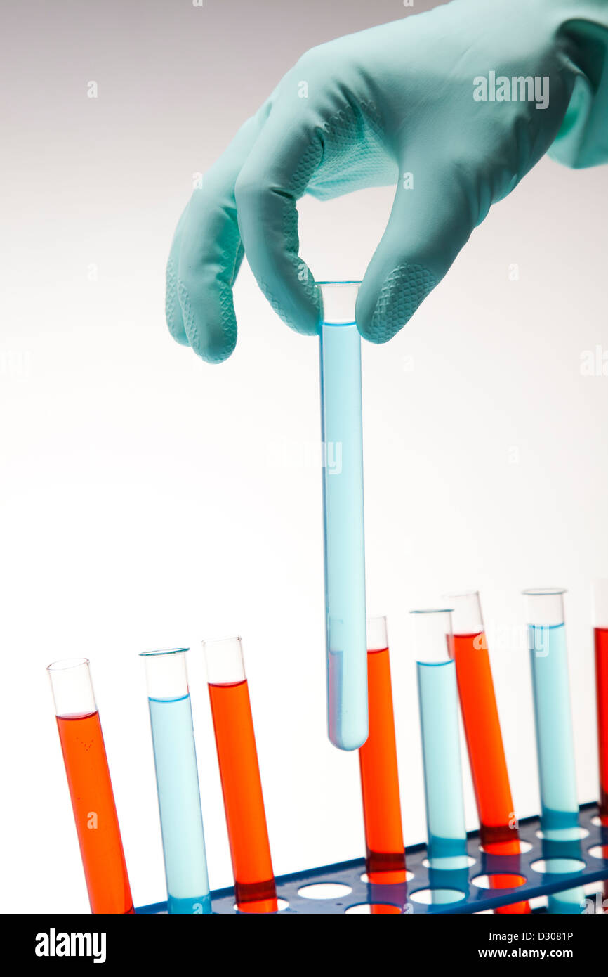Scientist in laboratory examinates samples and chemical fluids Stock ...