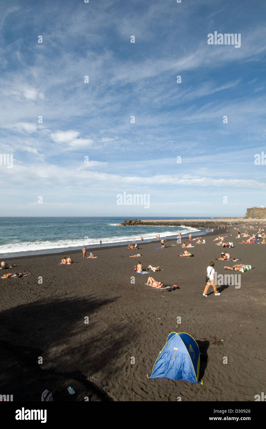 puerto cruz tenerife beach beaches black sand sandy palm tree trees ...