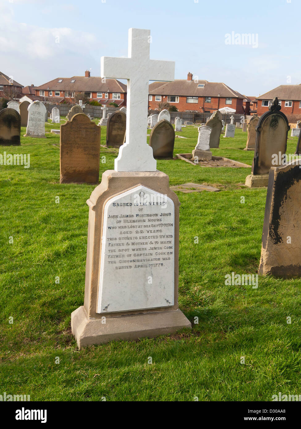 A memorial stone marking the site where the father of Captain James ...