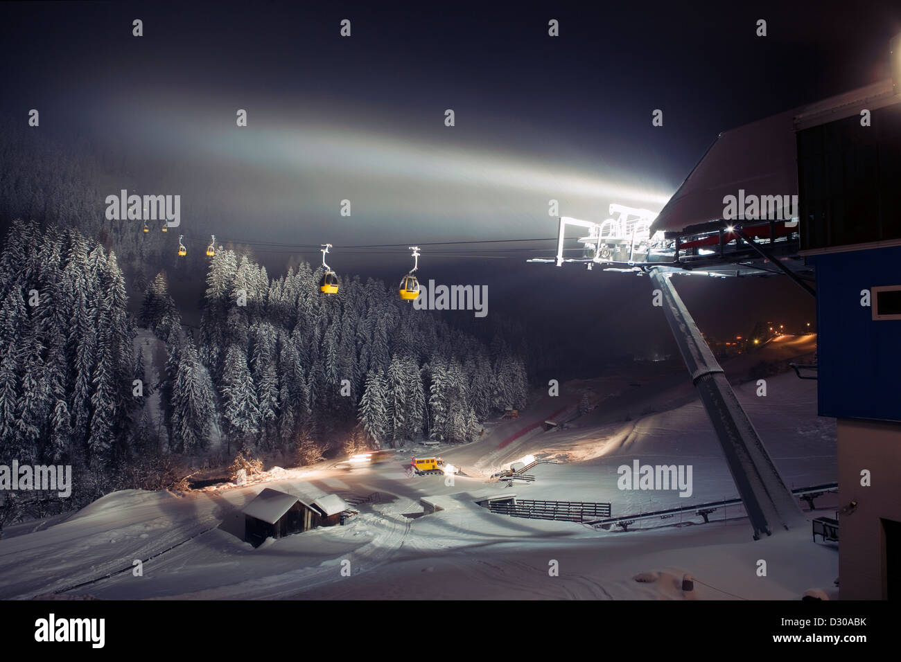 Ski lifts (gondolas) at night Stock Photo - Alamy