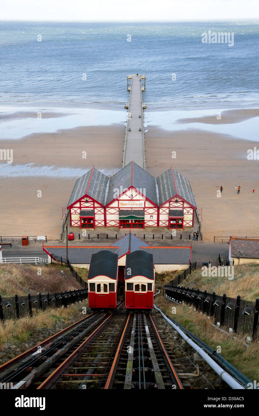 Salburn-by-the-sea beach, pier and cable cars Stock Photo - Alamy