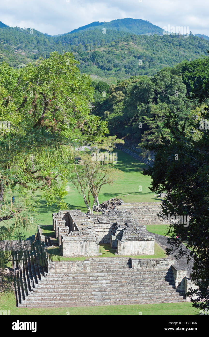 pyramid steps at Mayan archeological site, Copan Ruins, Unesco World Heritage site, Honduras ...