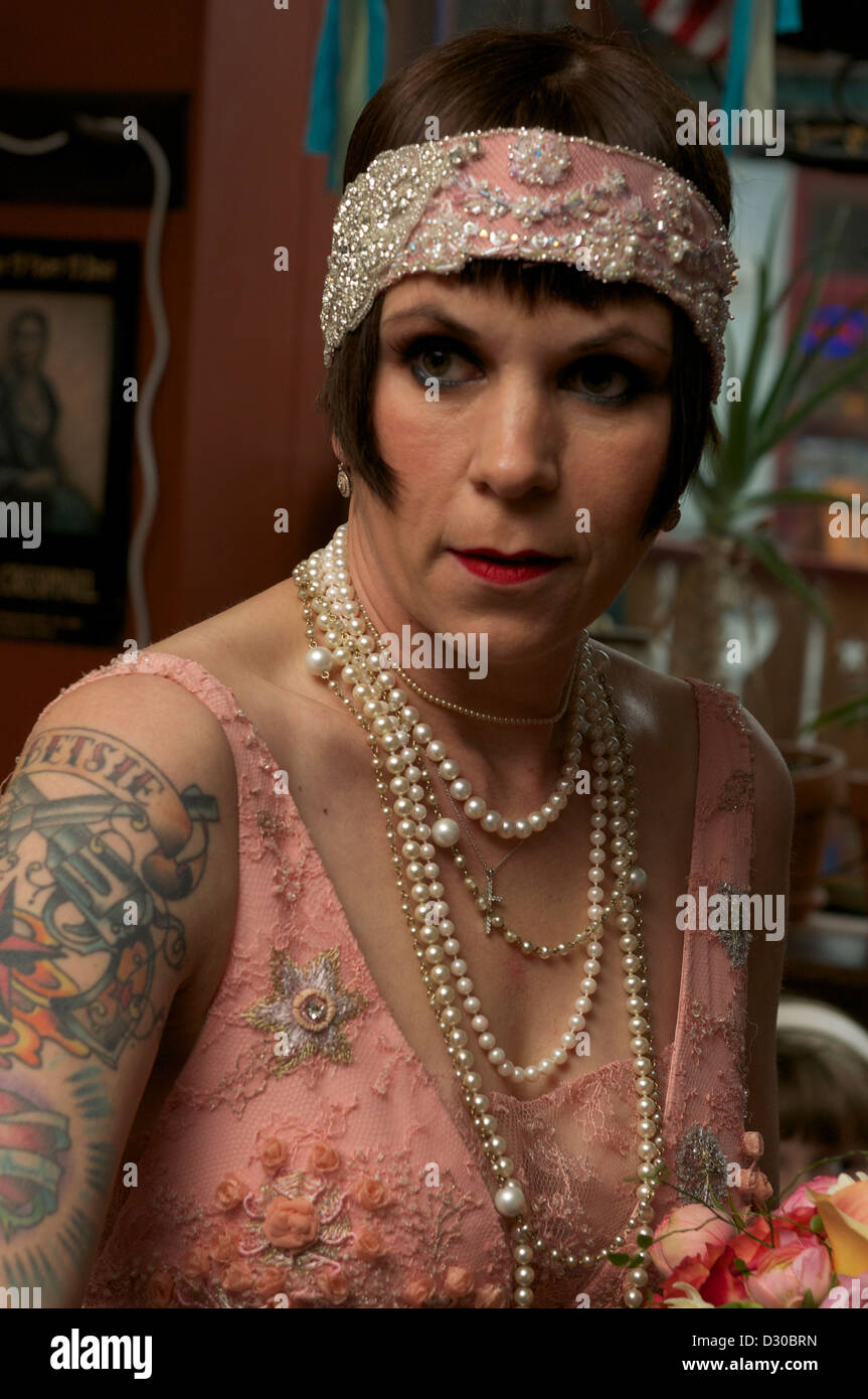 retro chic woman with tattoo Stock Photo - Alamy