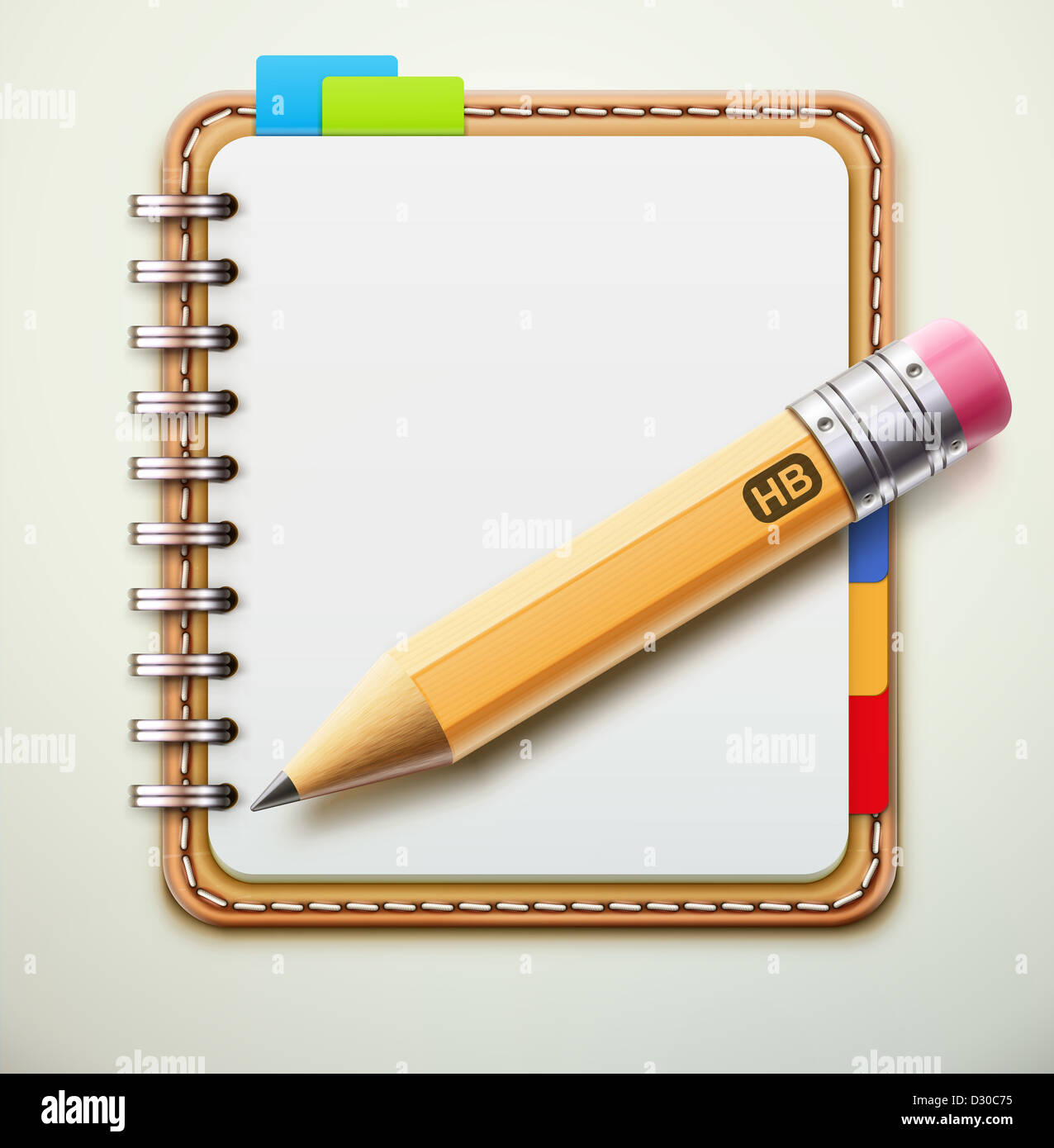 realistic leather spiral notebook and detailed pencil Stock Photo - Alamy