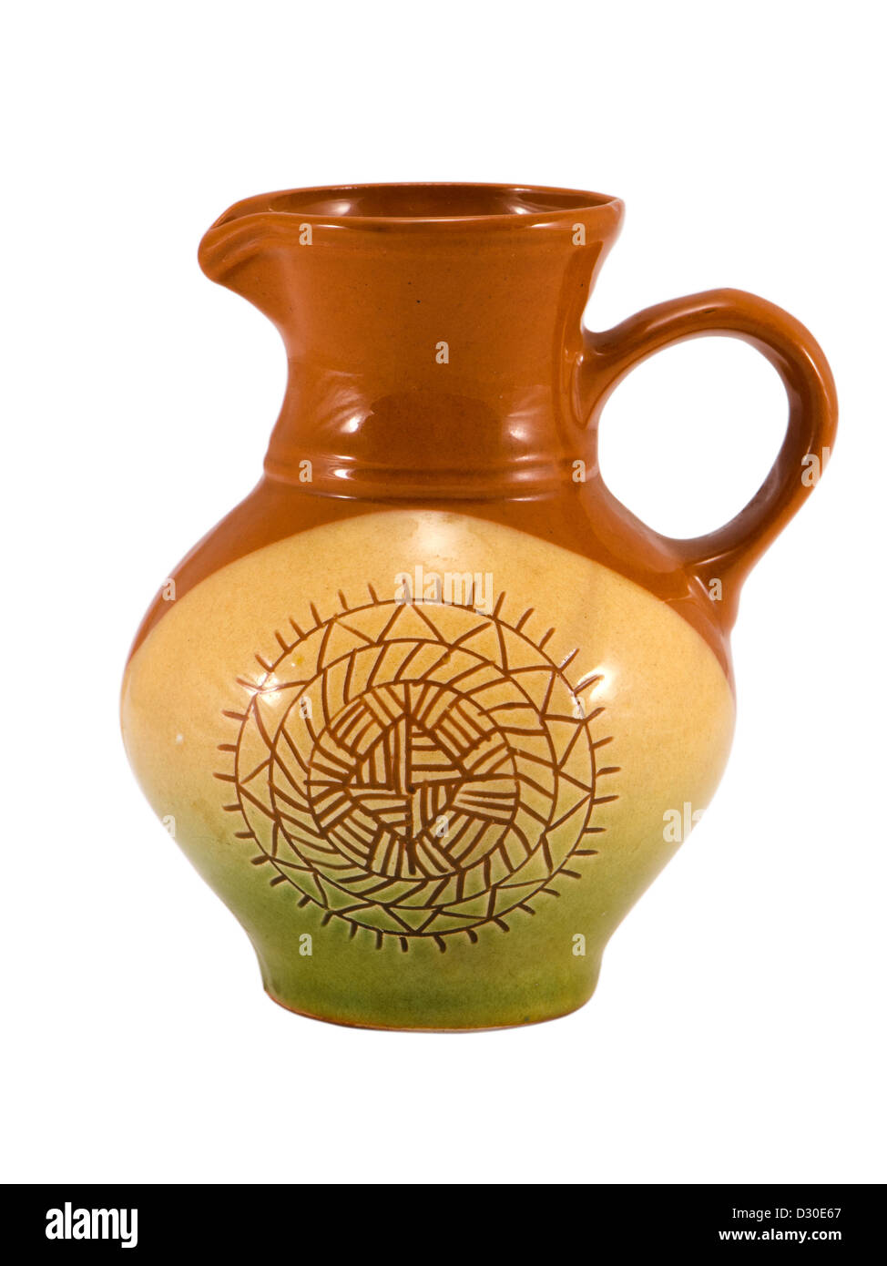 retro old craft handmade clay jug pitcher isolated on white background ...
