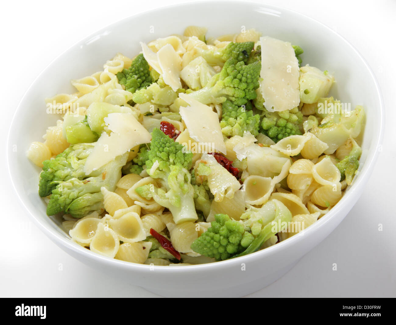 An Italian-style romanesco and pasta meal, cooked with chopped sun ...