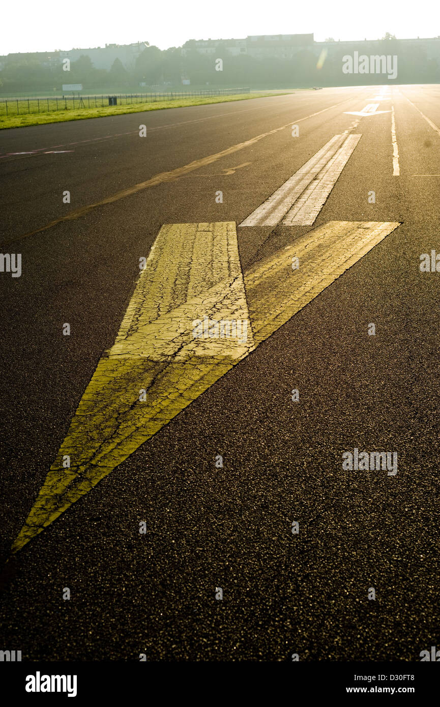 Arrow on the asphalt runway Tempelhof airport, Berlin, Germany Stock ...
